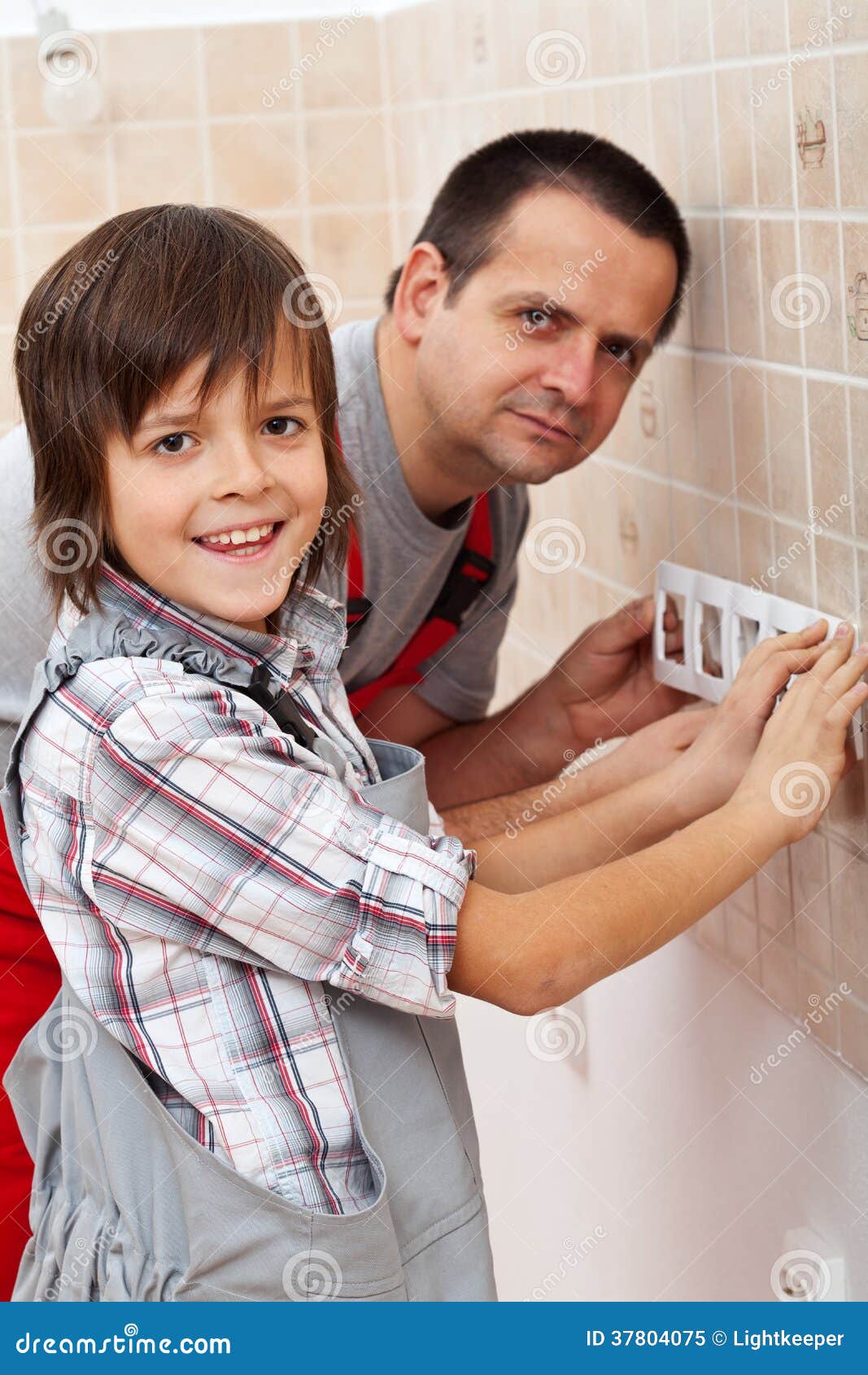 Working with Dad - Boy Helping His Father Stock Image - Image of ...