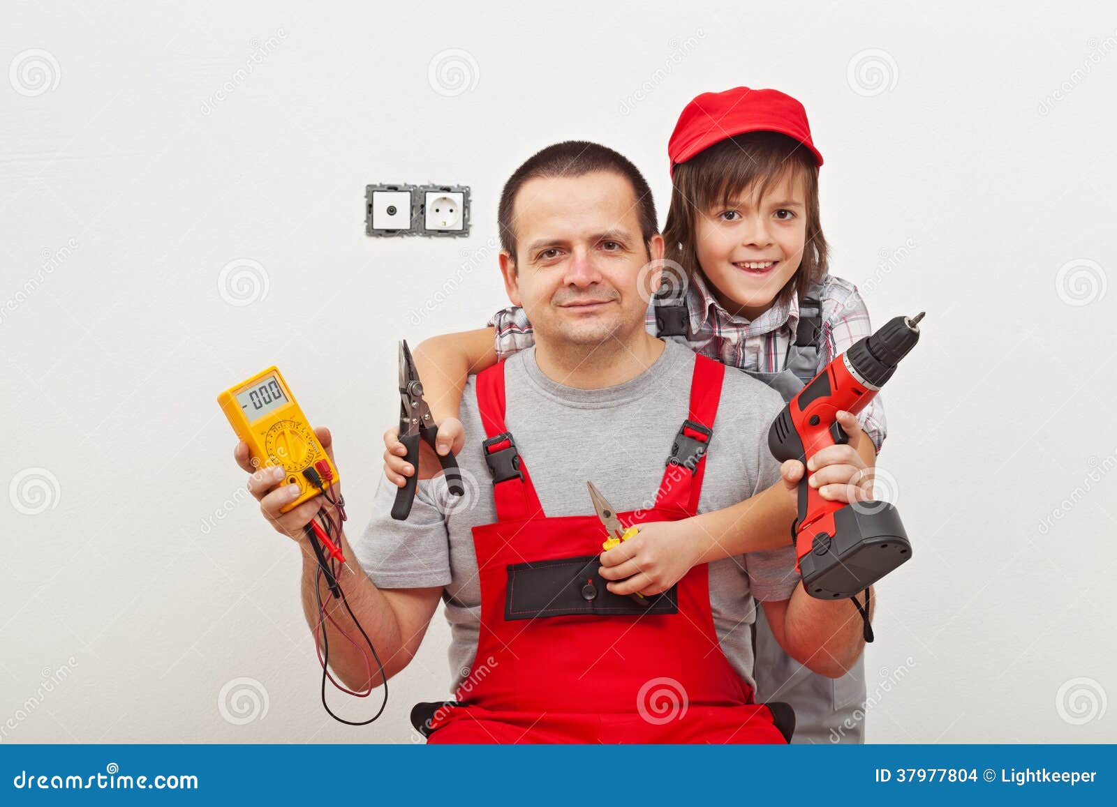 Working with Dad - Happy Boy Helping His Father Stock Photo - Image of ...