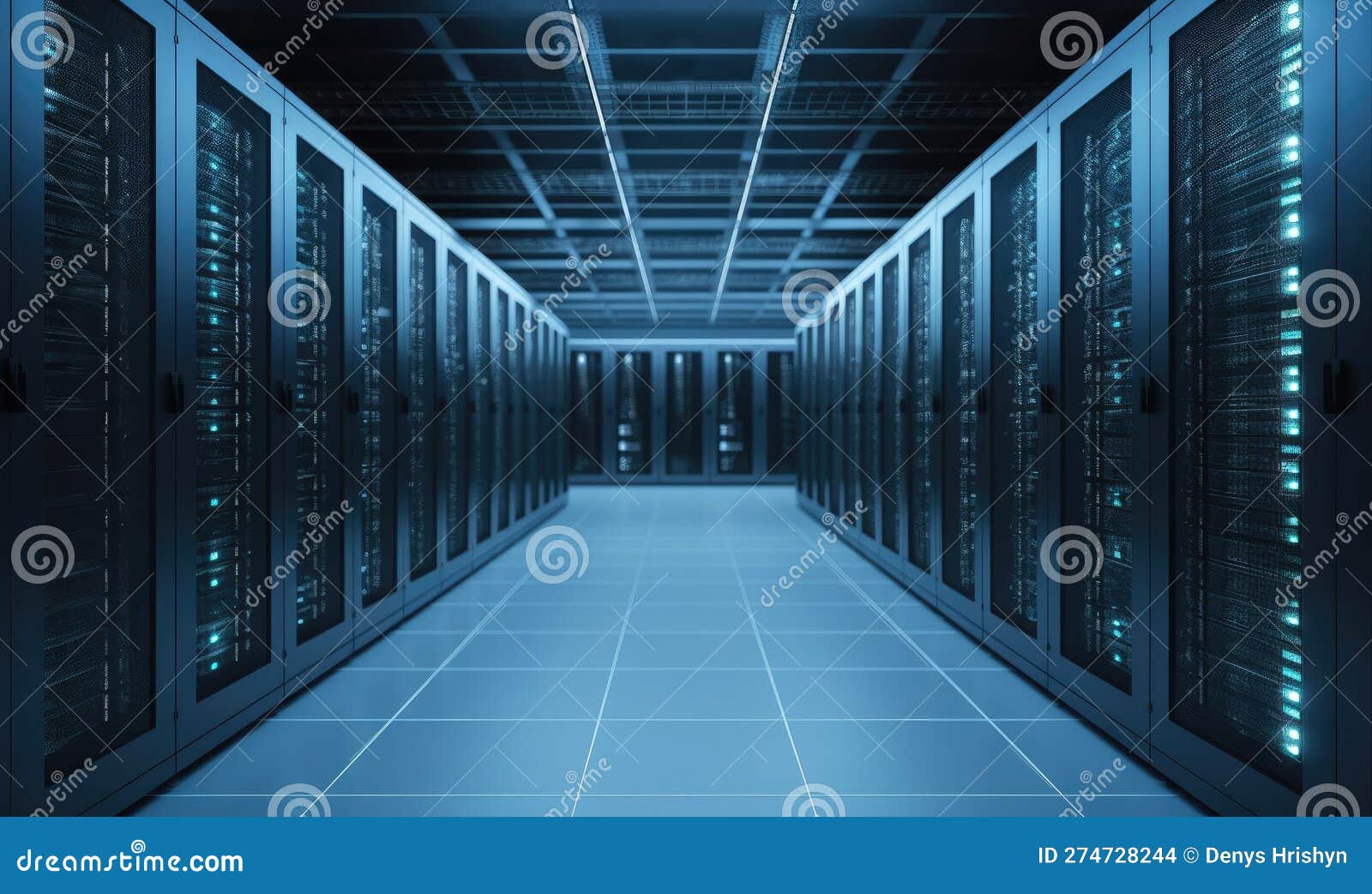 Working Data Center Full of Rack Servers and Supercomputers with High ...