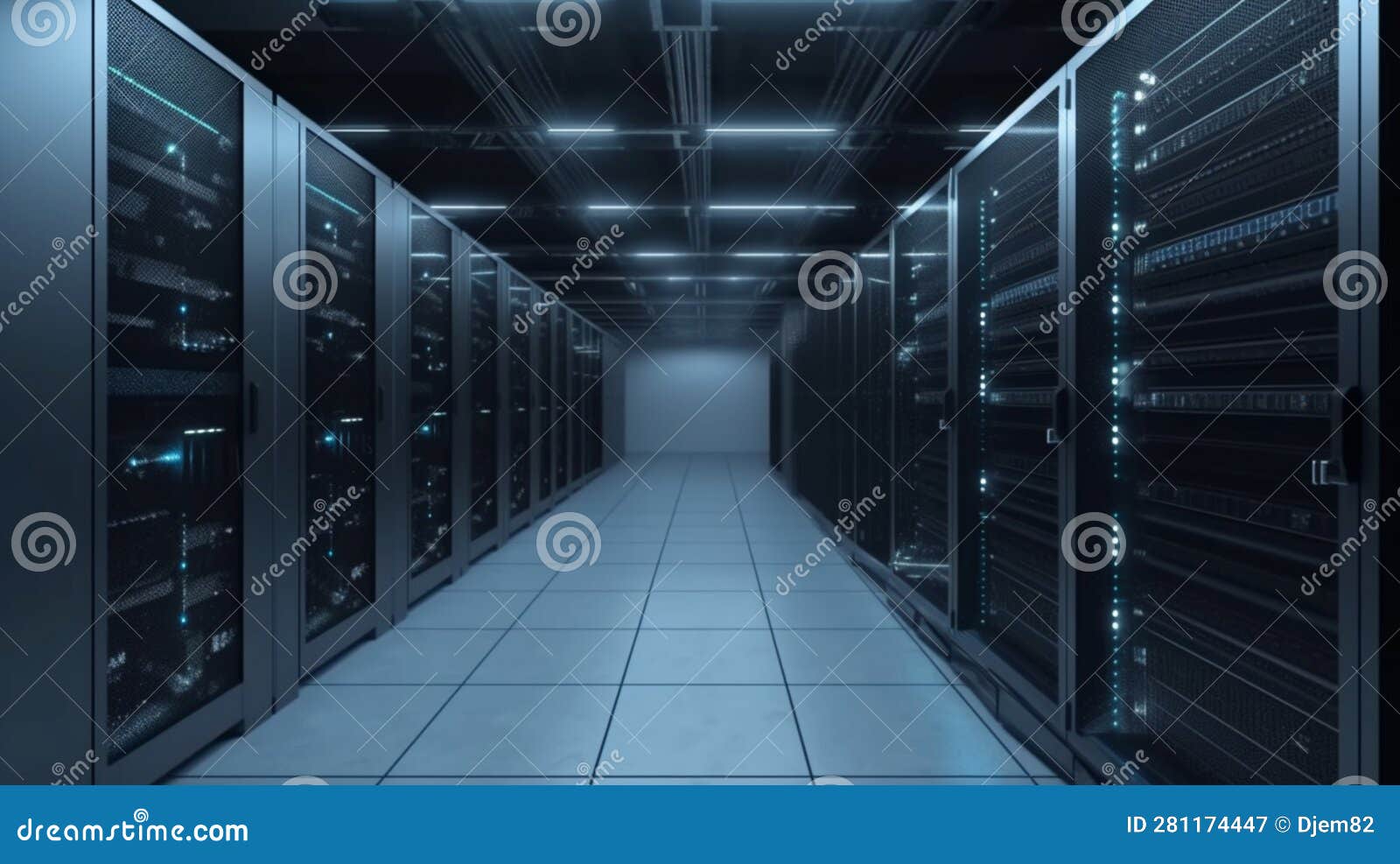 Working Data Center Full of Rack Servers and Supercomputers with High ...