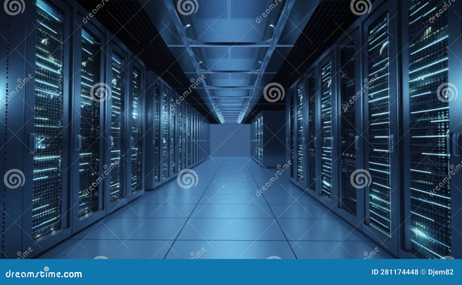 Working Data Center Full of Rack Servers and Supercomputers with High ...