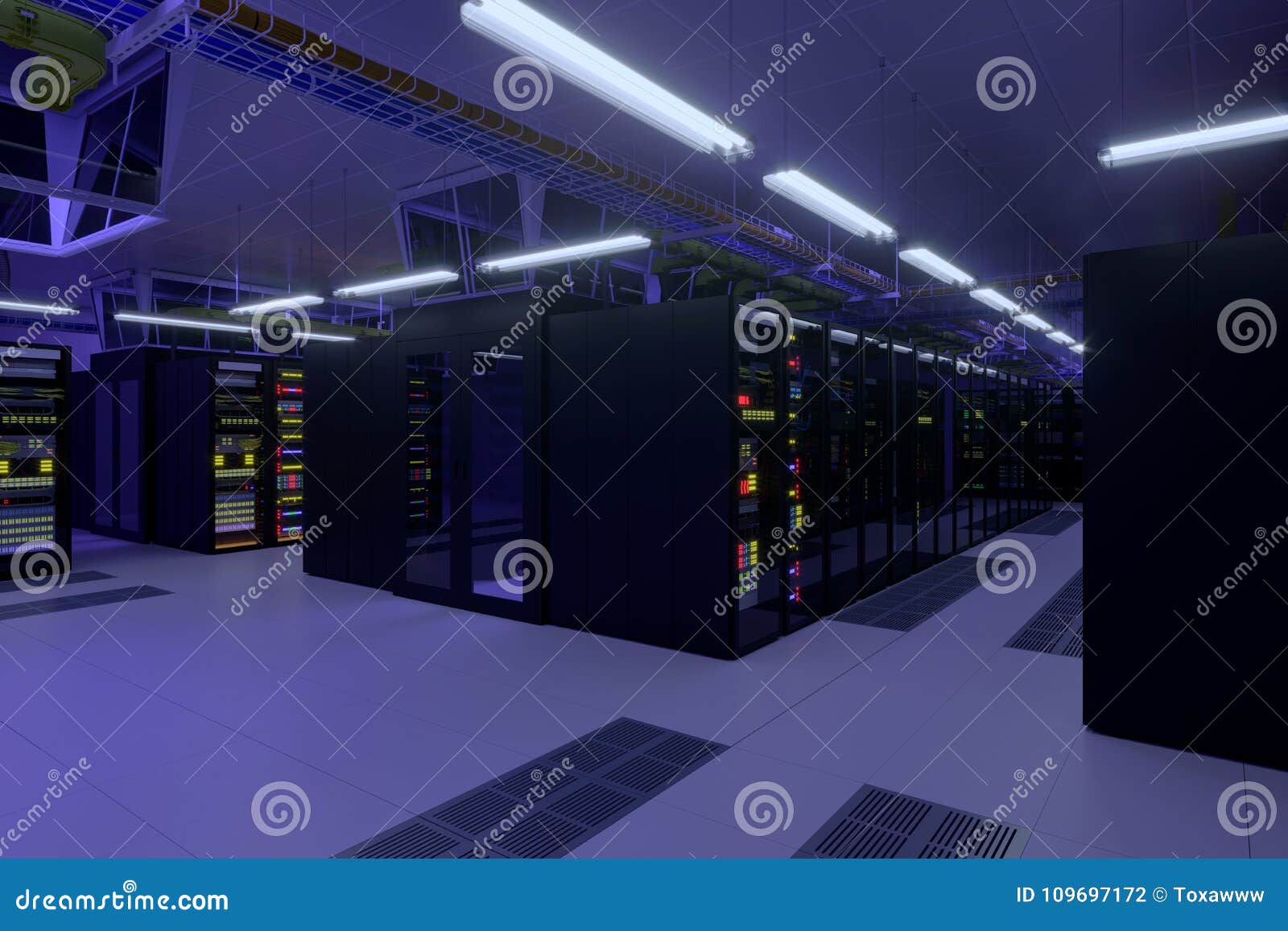 Working Data Center Interior. Stock Photo - Image of hosting, database ...