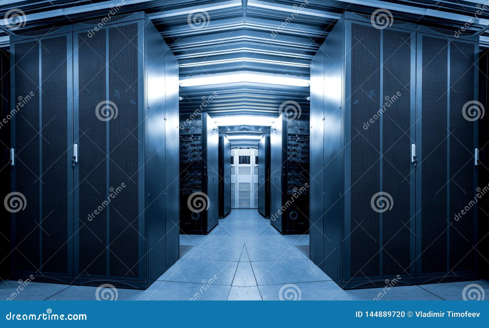 Working Data Center with Parallel Rows of Rack Servers Stock Photo ...