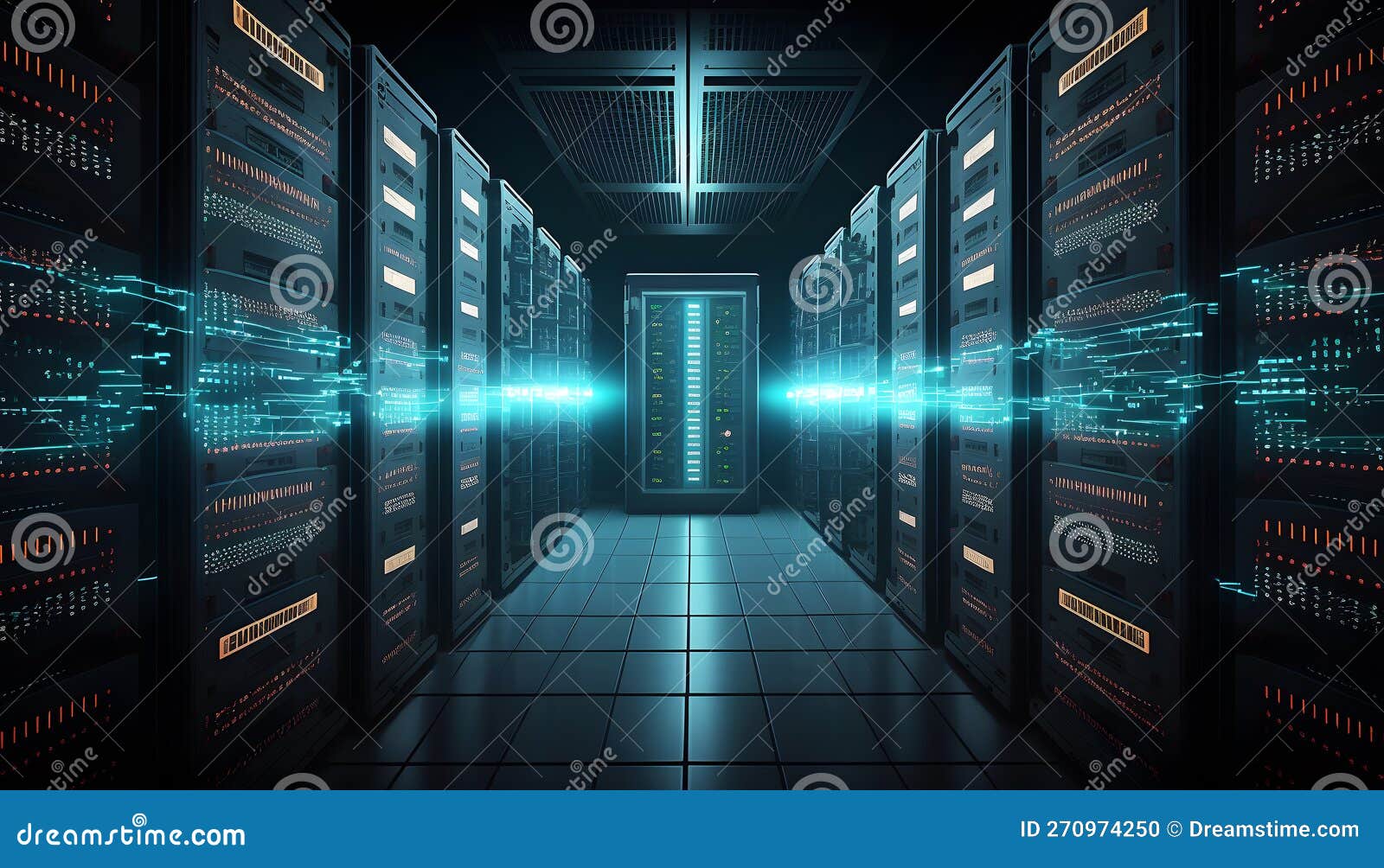 Working Data Center with Row of Rack Servers Witk Blue Lights ... Working Data Center with Row of Rack Servers Witk Blue Lights ...