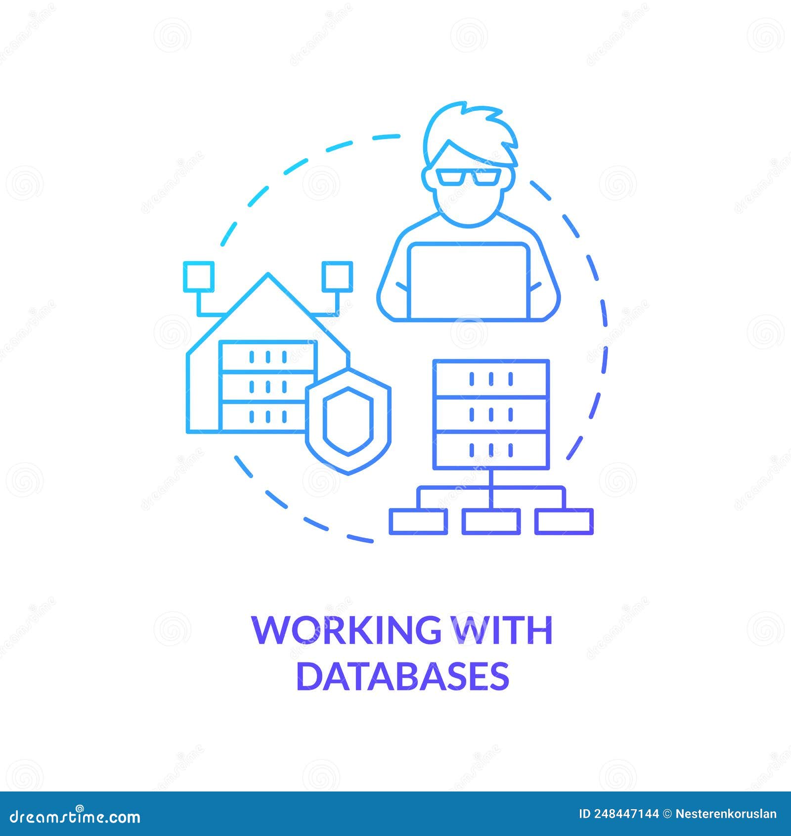 Working with Databases Blue Gradient Concept Icon Stock Vector - Illustration of outline, icon ...