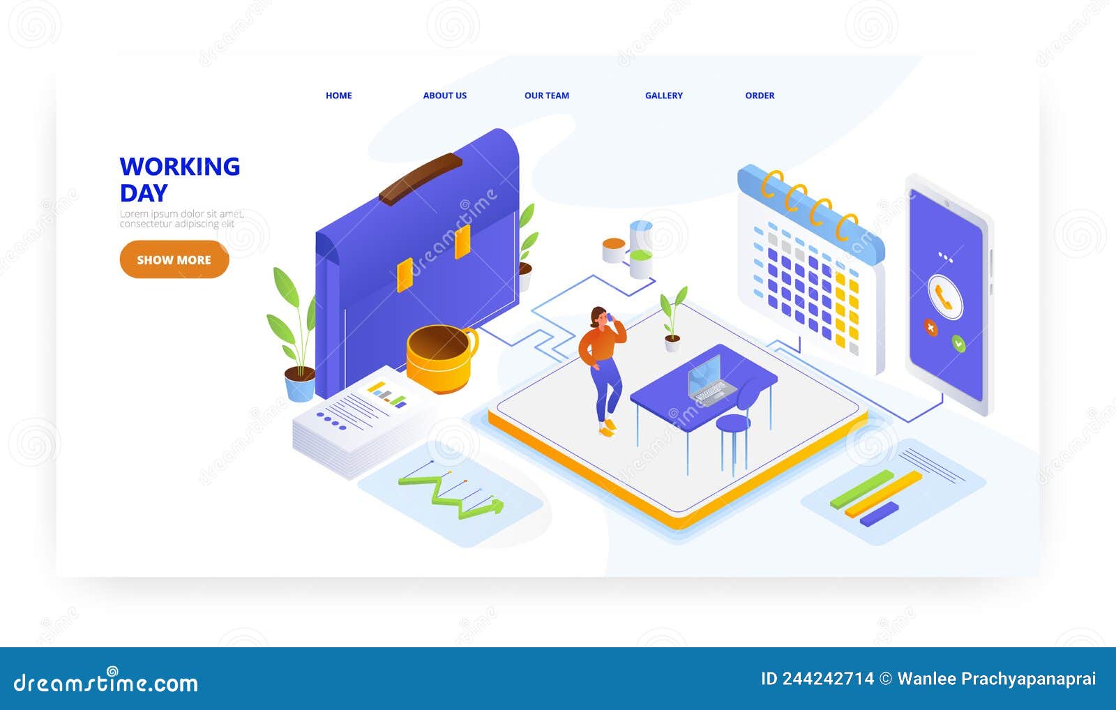 Working Day, Landing Page Design, Website Banner Vector Template ...