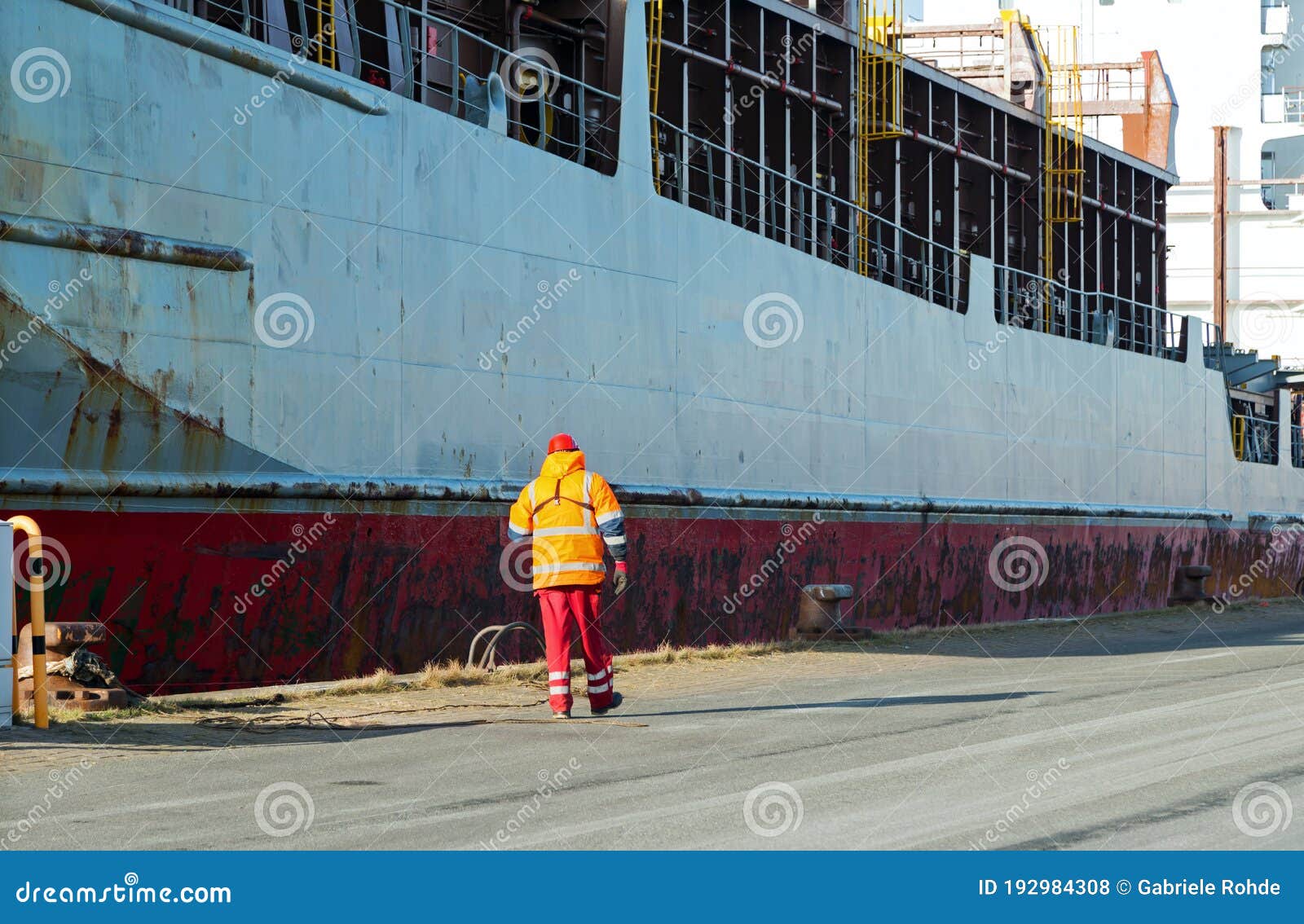 Foreman from Behind Control a Freight Ship in the Yard Stock Photo ...