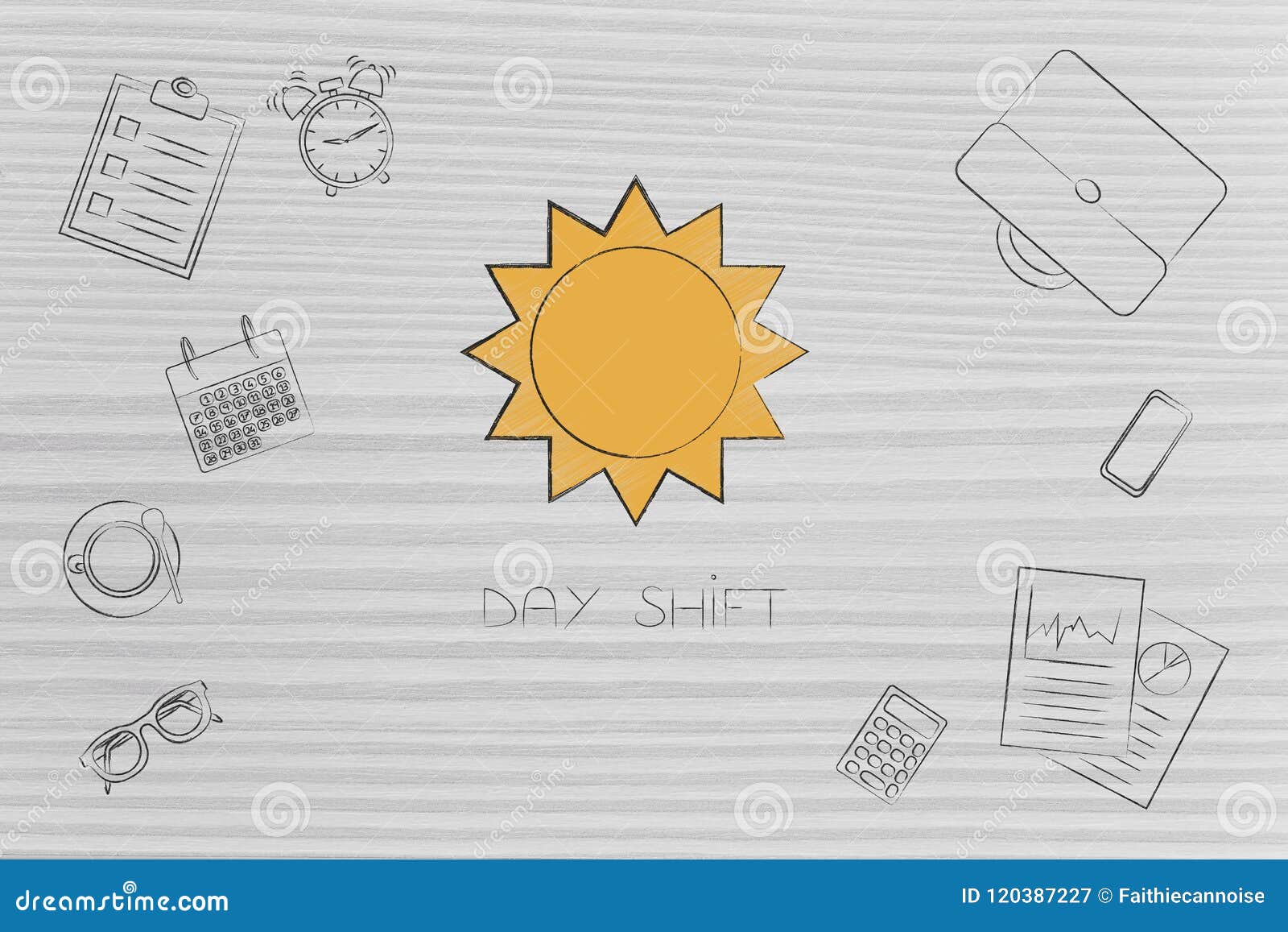 Day Shift Sun Icon Surrounded by Mixed Business Objects Stock ...