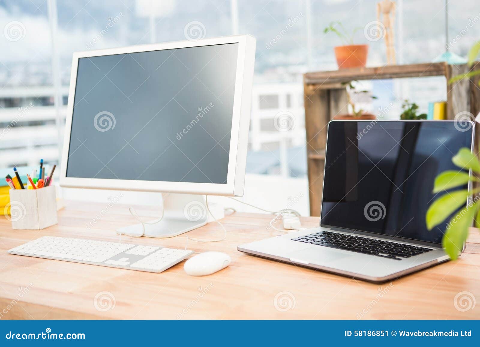 Working Desk with Computer and Laptop Stock Image - Image of casual ...