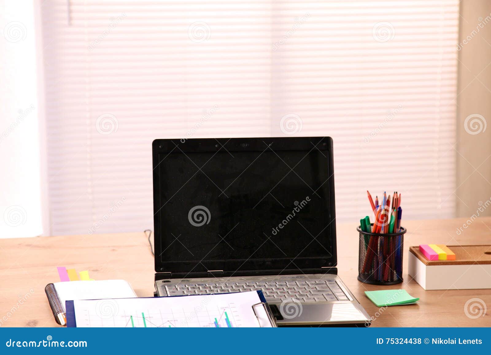 Working Desk with a Computer and Paperwork Stock Photo - Image of ...