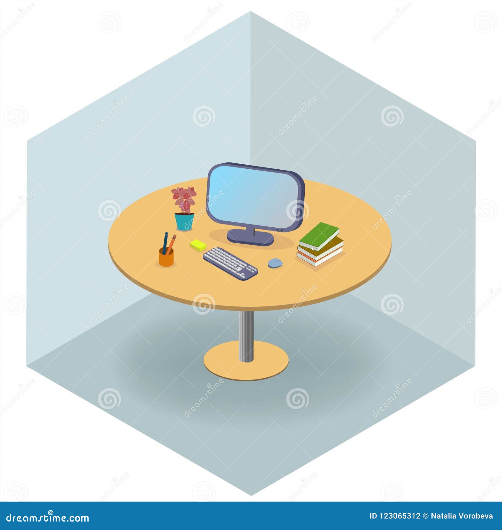 Working Desk in Isometric Style. Stock Illustration - Illustration of ...