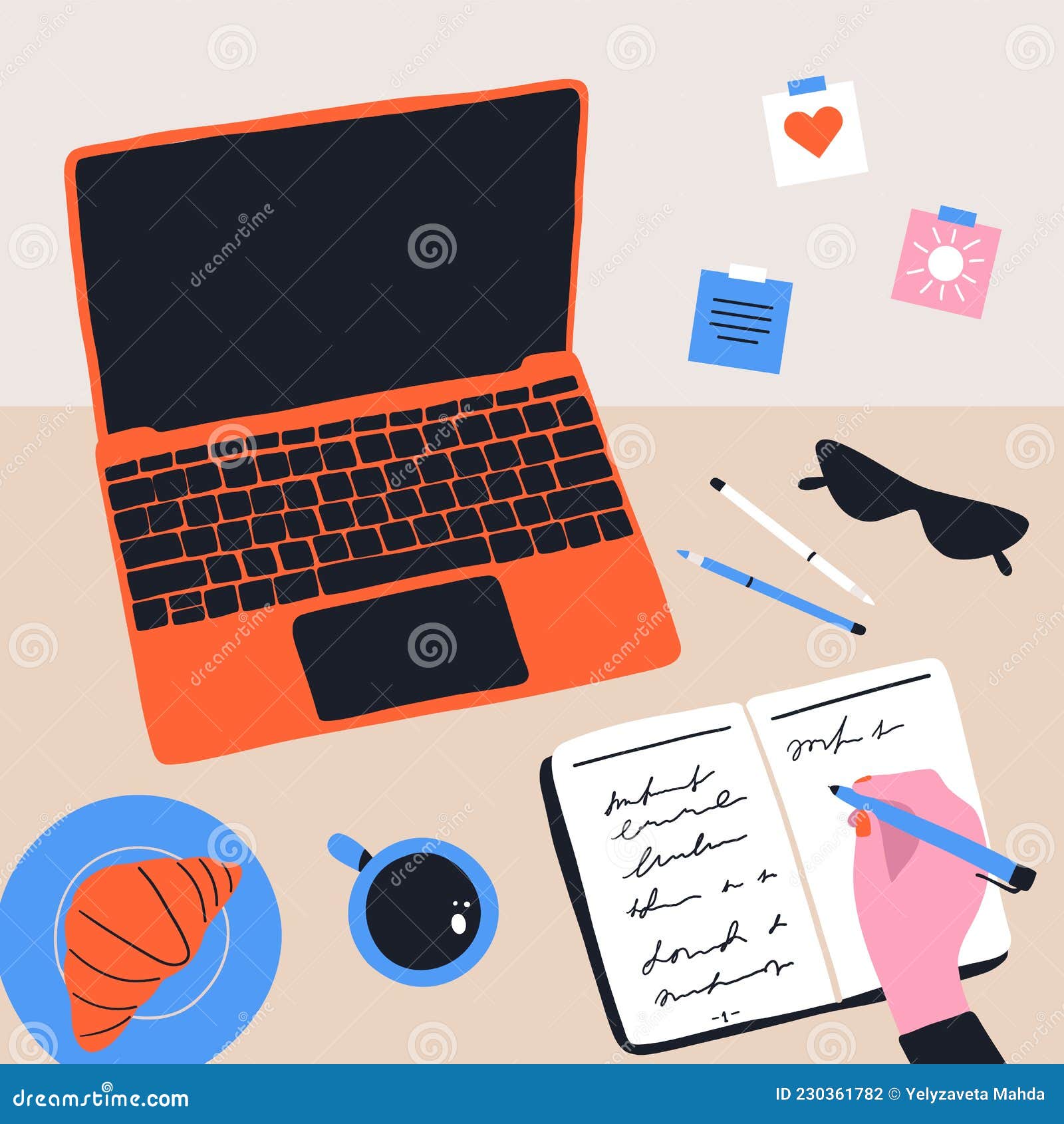 Working Desk with Laptop. Home Workplace Computer, Cartoon Hands and ...