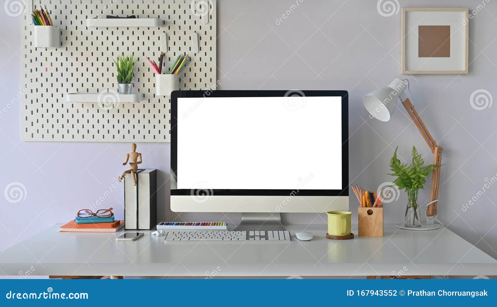 Working Desk, Modern Work Space Mockup Laptop Computer with Empty ...