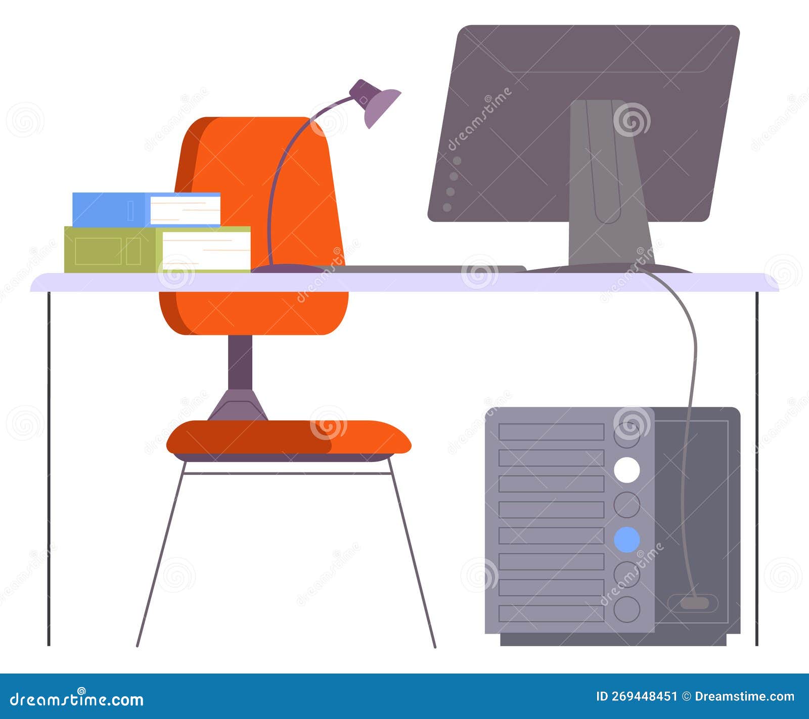 Student Workplace. Flat Furniture And Equipment For Pupil And Learner ...