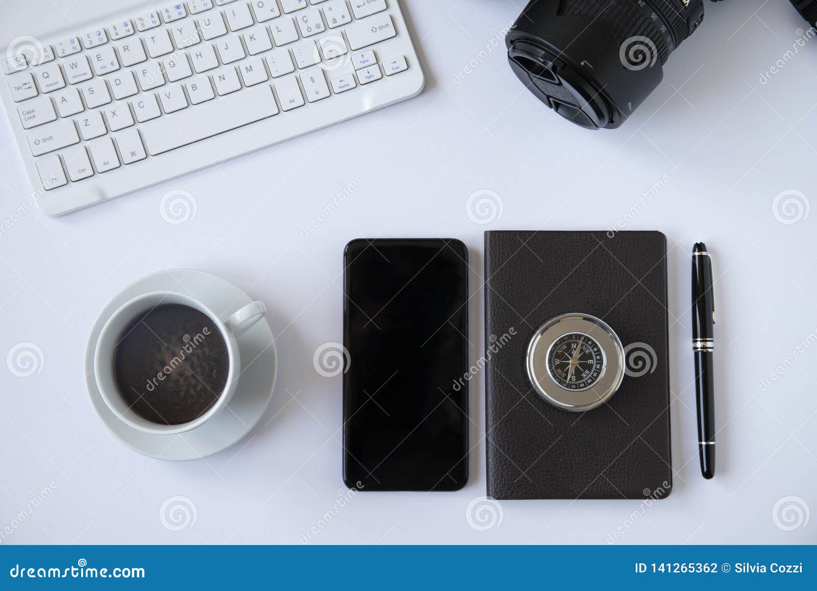 Working Desk Top View with Personal Objects Stock Photo - Image of ...