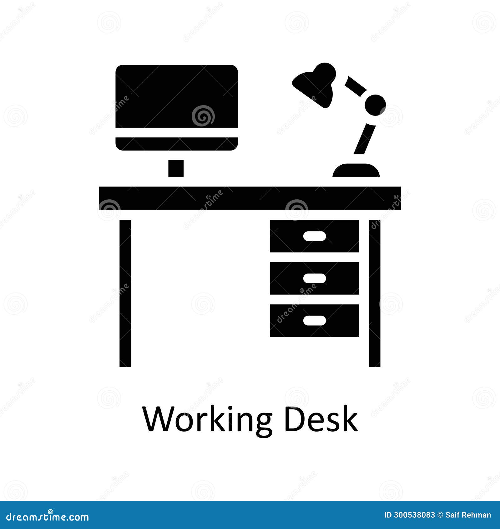 Working Desk Vector Solid Icon Design Illustration. Business and ...