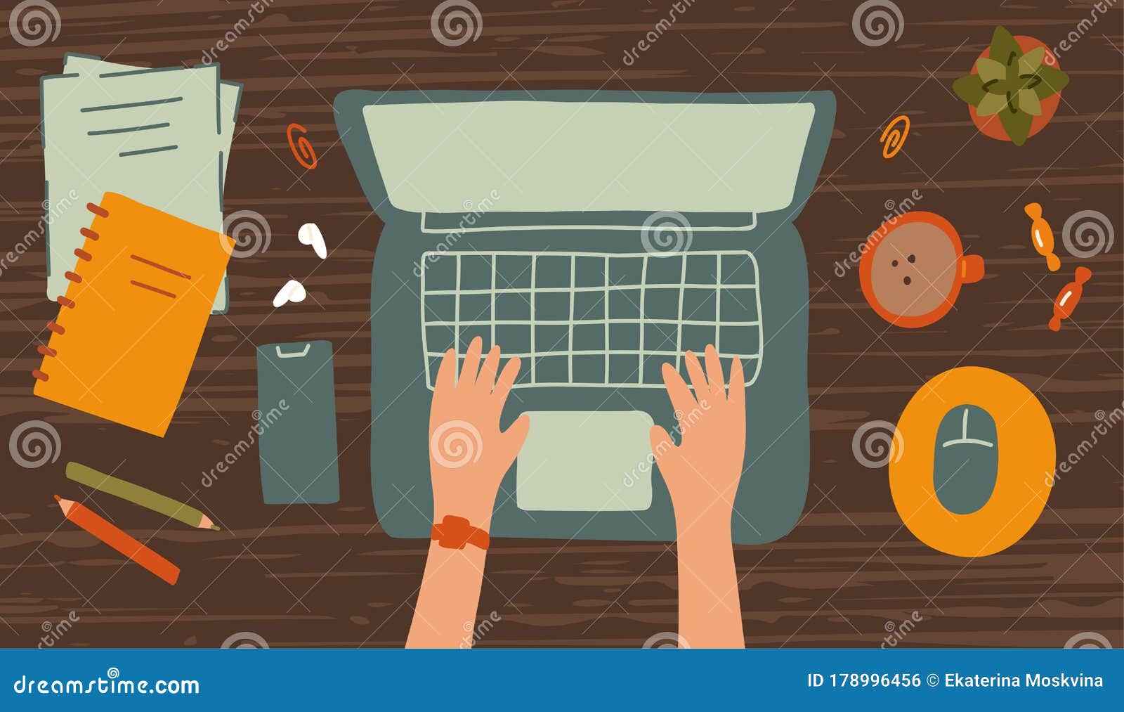 Working Desktop Remote Work Concept Stock Illustration - Illustration ...