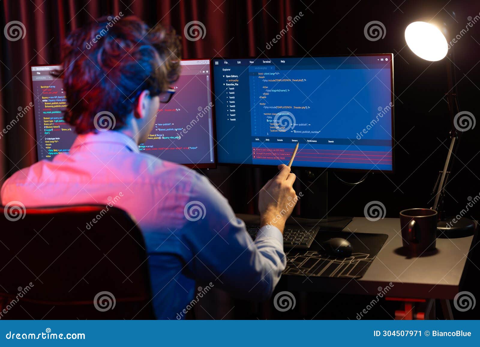 Working it Developer Concentrating Online Software at Neon Light Room ...