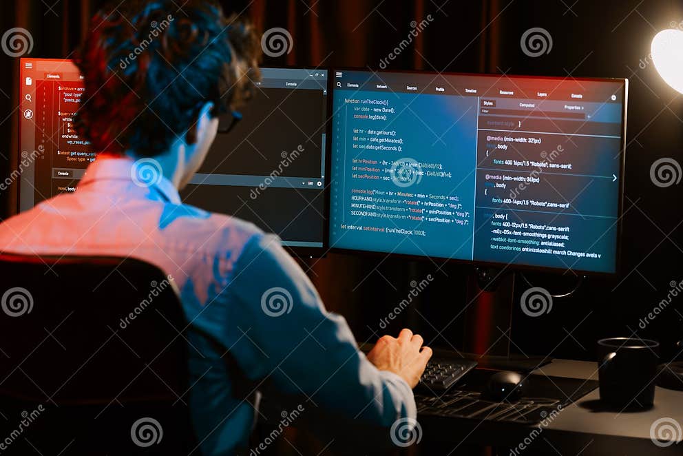 Working it Developer Concentrating Online Software at Neon Light Room ...