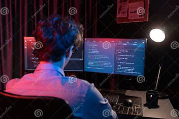 It Developer Creating Online Software Information Coding on Pc Screen. Gusher. Stock Photo ...