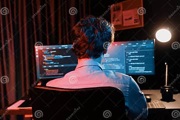 It Developer Creating Online Software Information Coding on Pc Screen. Gusher. Stock Image ...