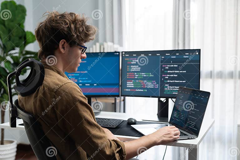 It Developer with Stressful Overworked in Creating Online Software Code. Gusher. Stock Photo ...