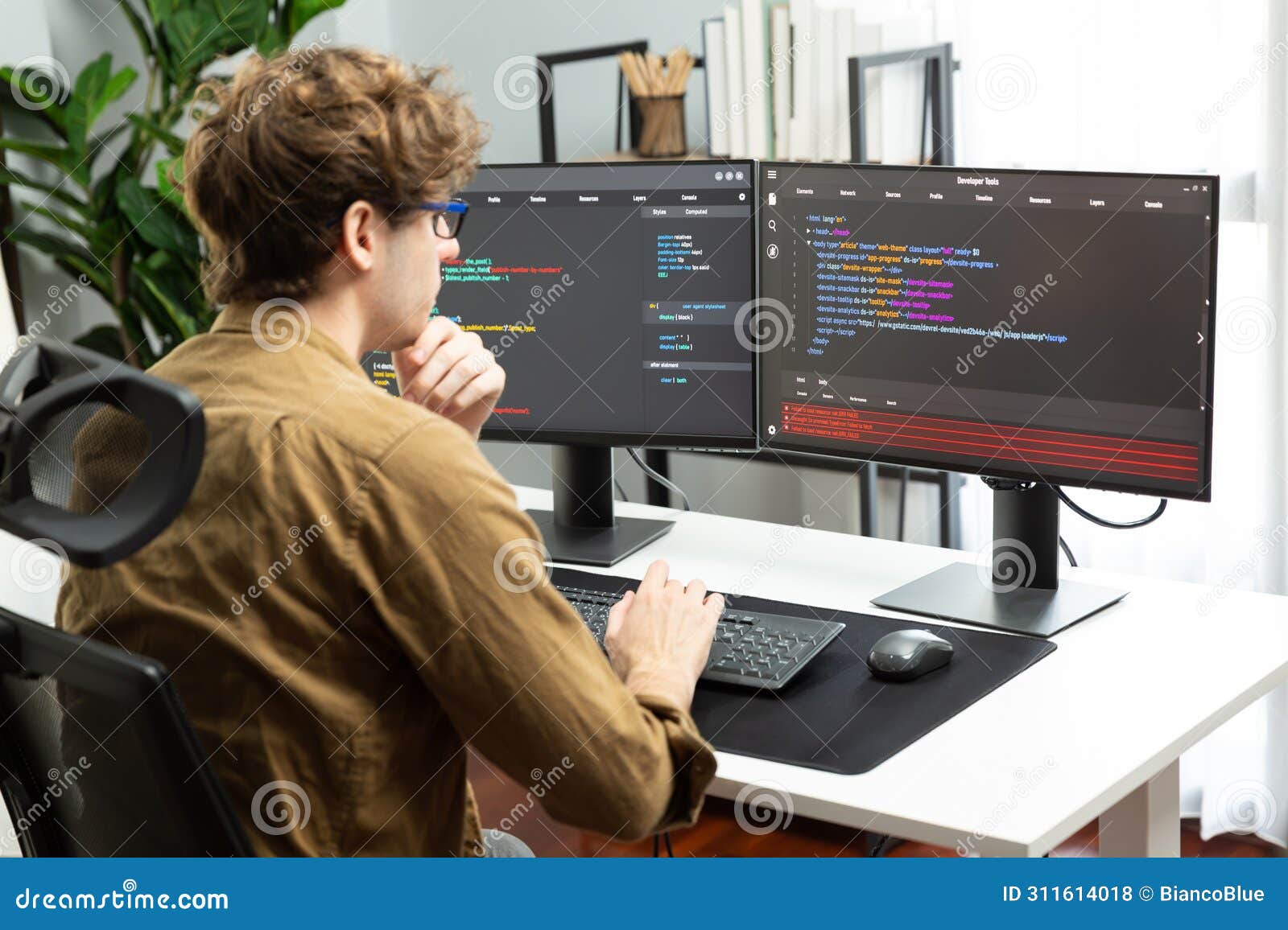 It Developer with Stressful Overworked in Creating Online Software Code. Gusher. Stock Photo ...