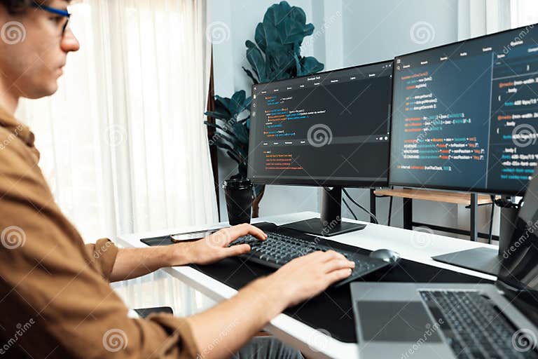 It Developer with Stressful Overworked in Creating Online Software Code. Gusher. Stock Image ...