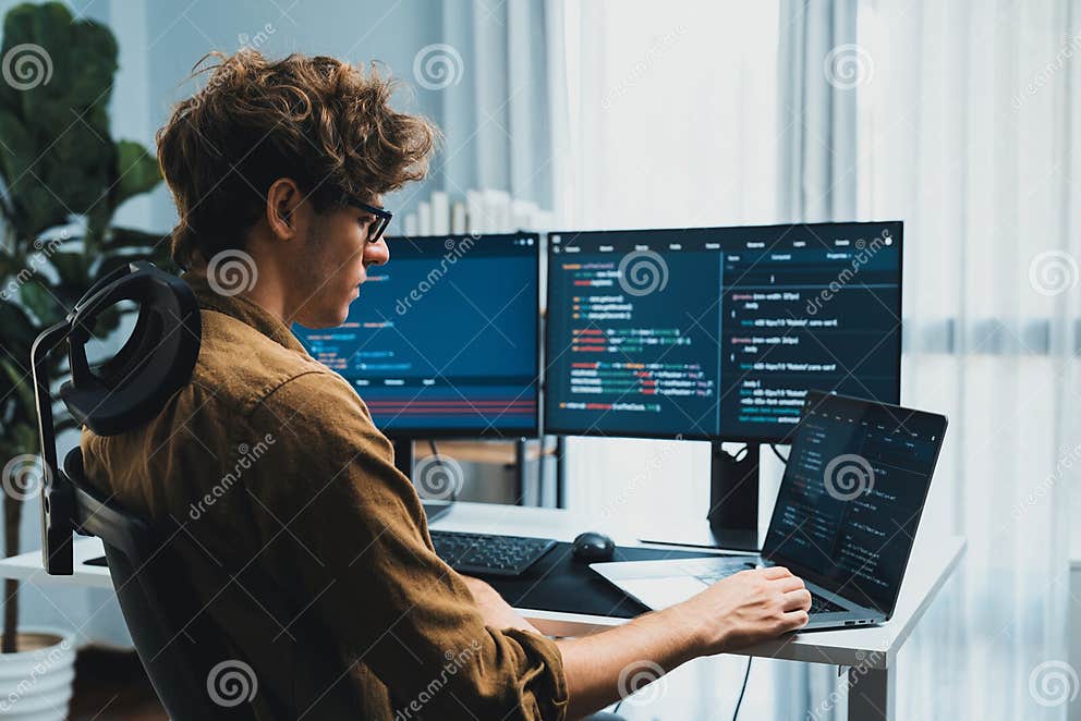 It Developer with Stressful Overworked in Creating Online Software Code ...