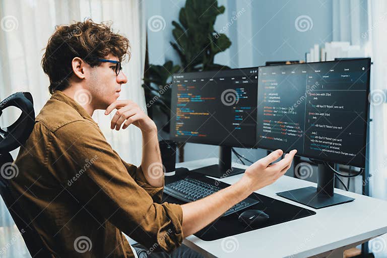 It Developer with Stressful Overworked in Creating Online Software Code ...