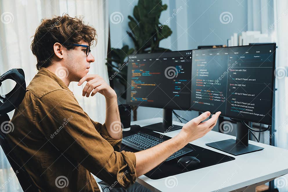 It Developer with Stressful Overworked in Creating Online Software Code ...