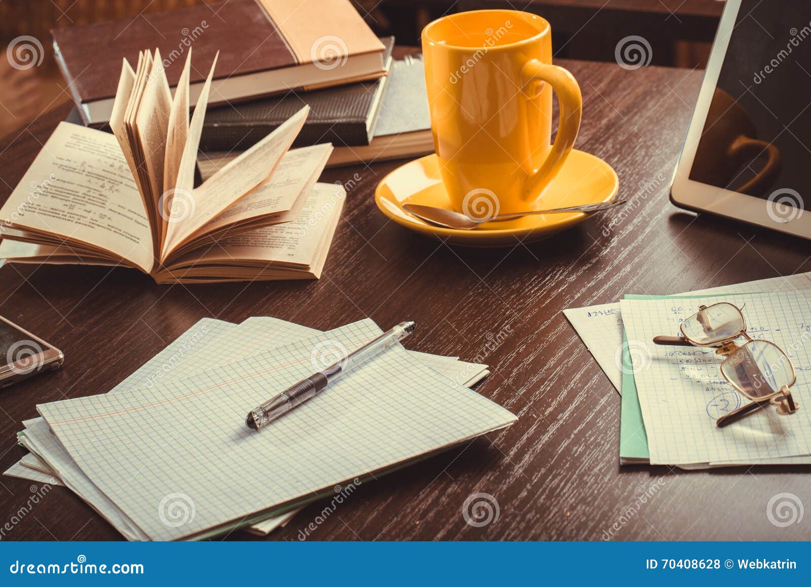 Working disorder on a desk stock photo. Image of table - 70408628