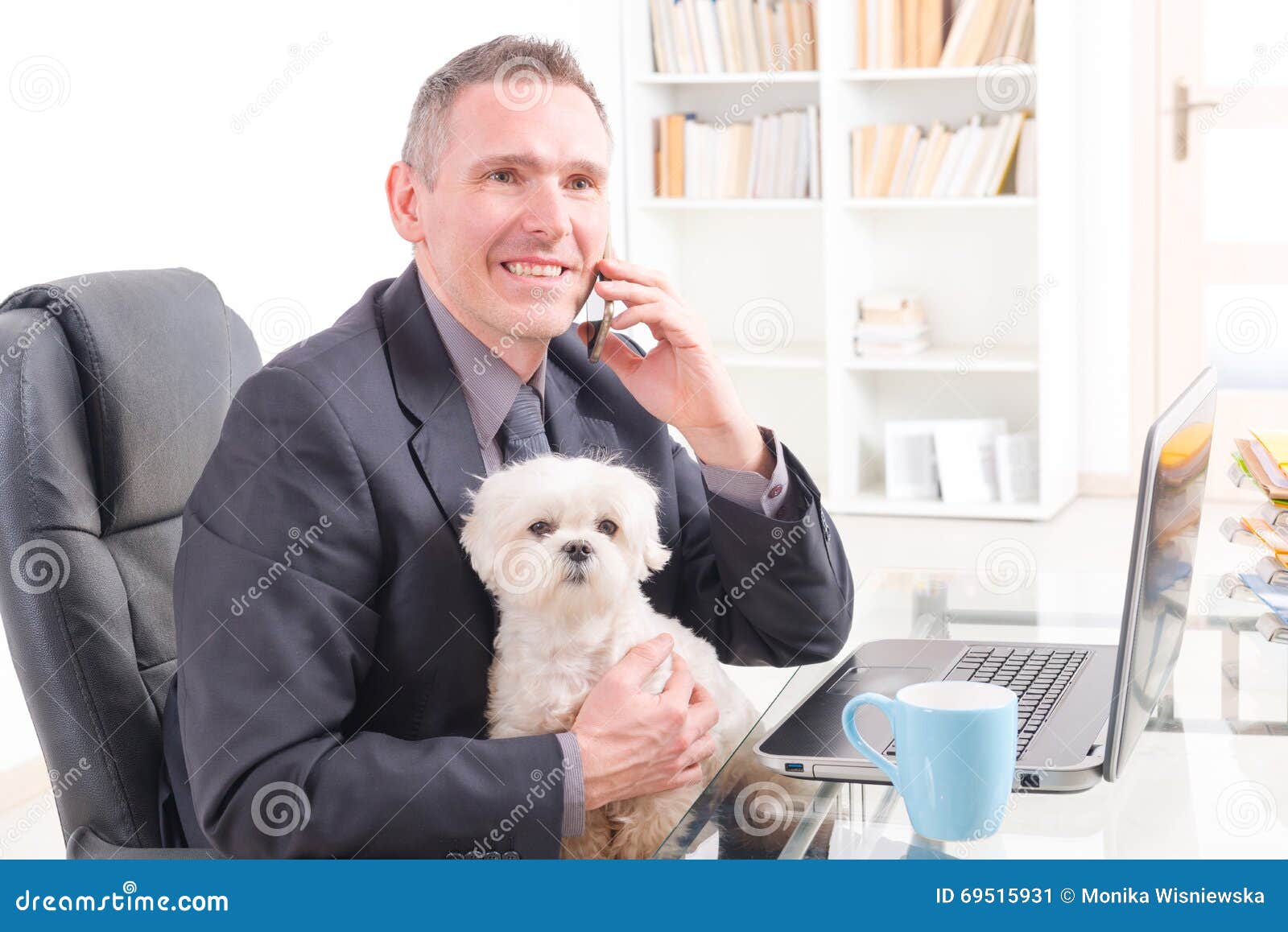 Working with Dog in the Office Stock Image - Image of mobile, canine ...