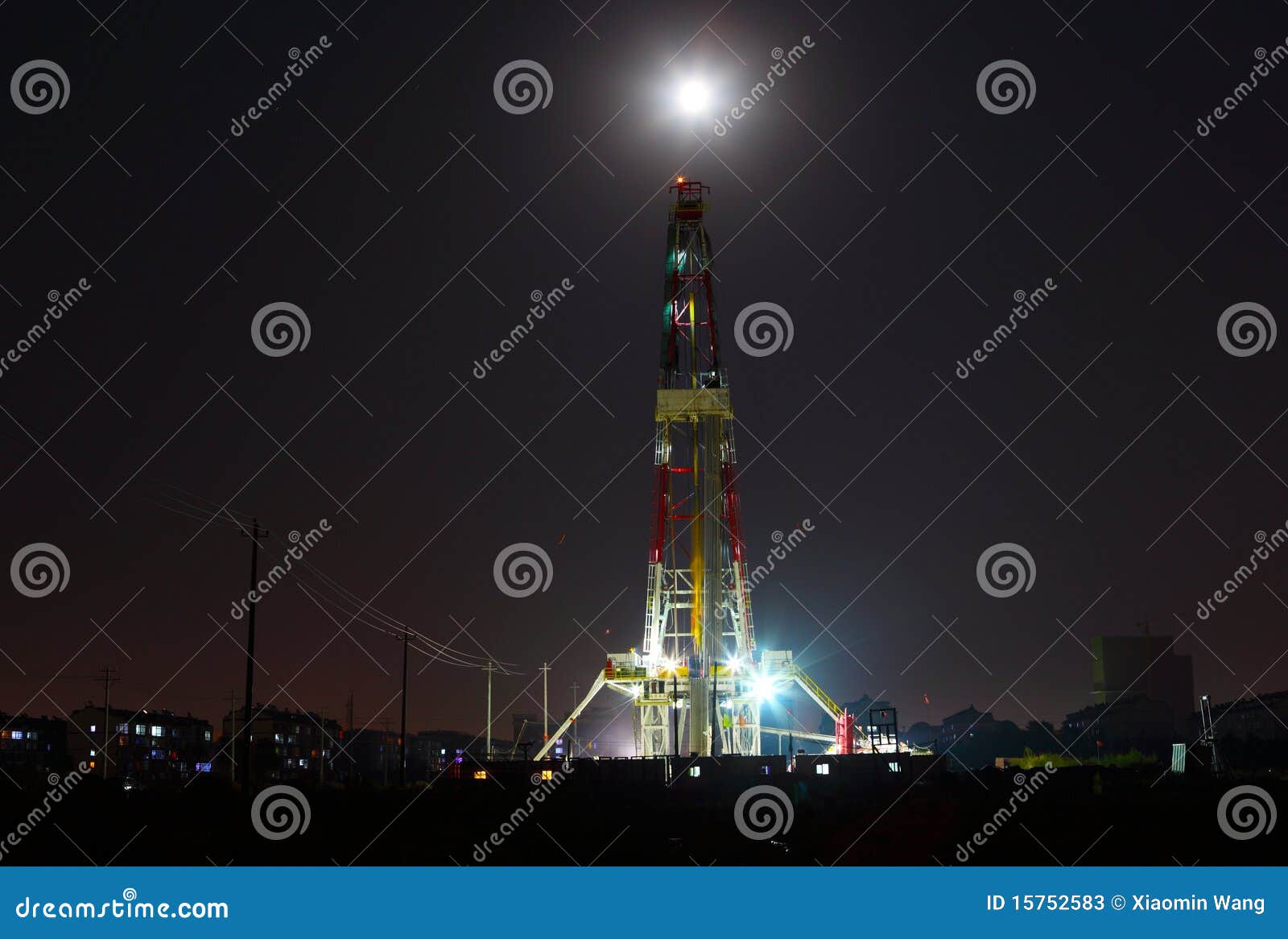 Working Drilling Rig in Night Stock Image - Image of business, drill ...