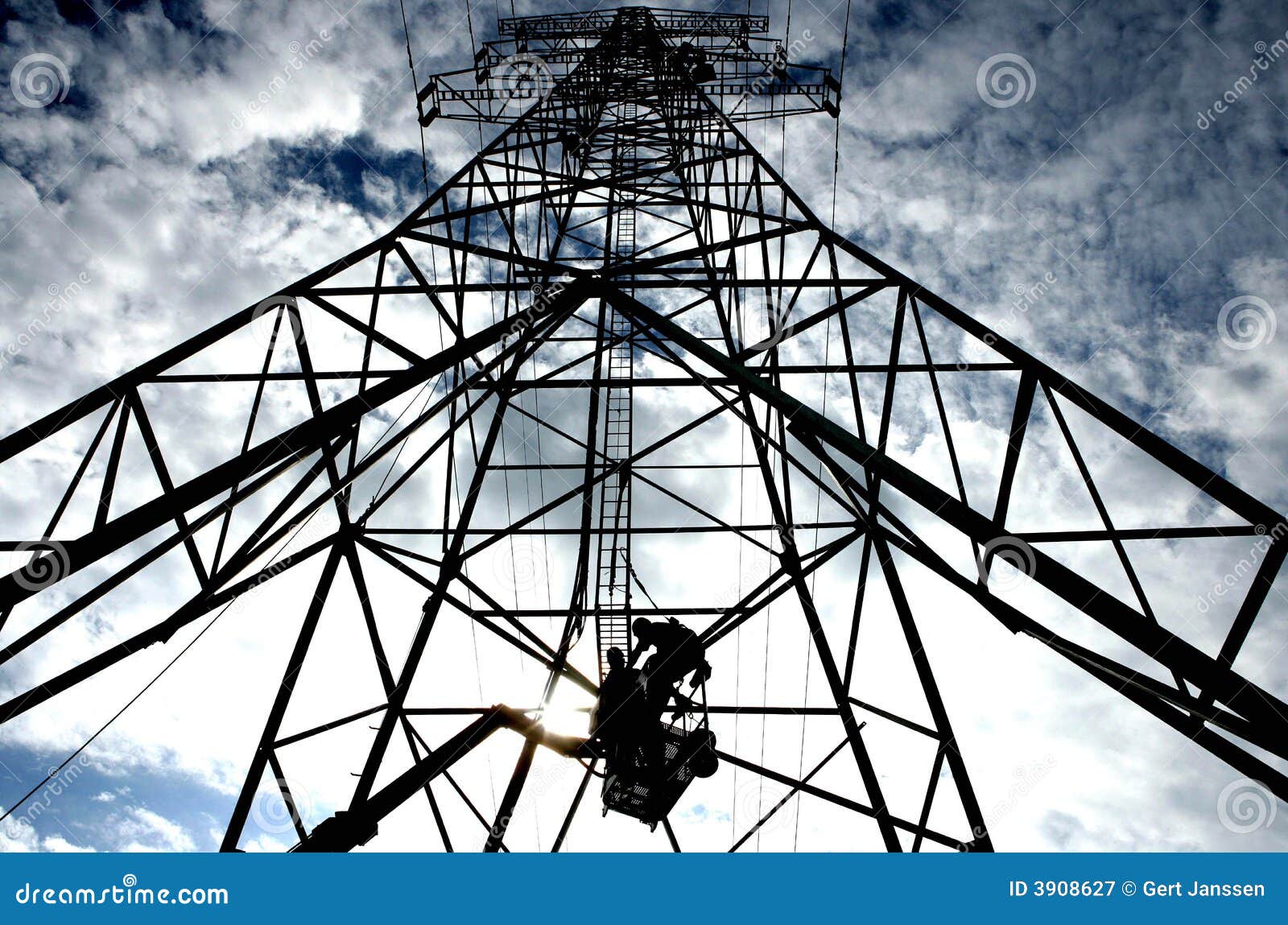 Electricity Mast Seen From A Low Angle On A Background On A Blue Sky ...