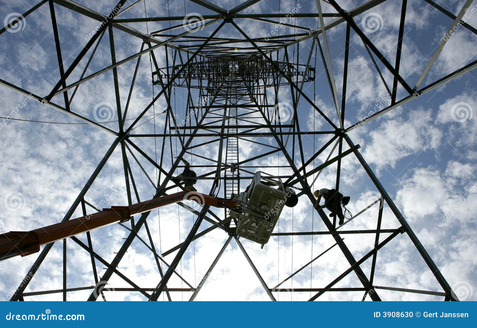 Electricity Mast Seen From A Low Angle On A Background On A Blue Sky ...