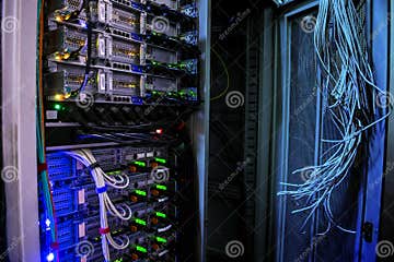 Working and Empty Racks with Server Equipment are in the Data Center ...