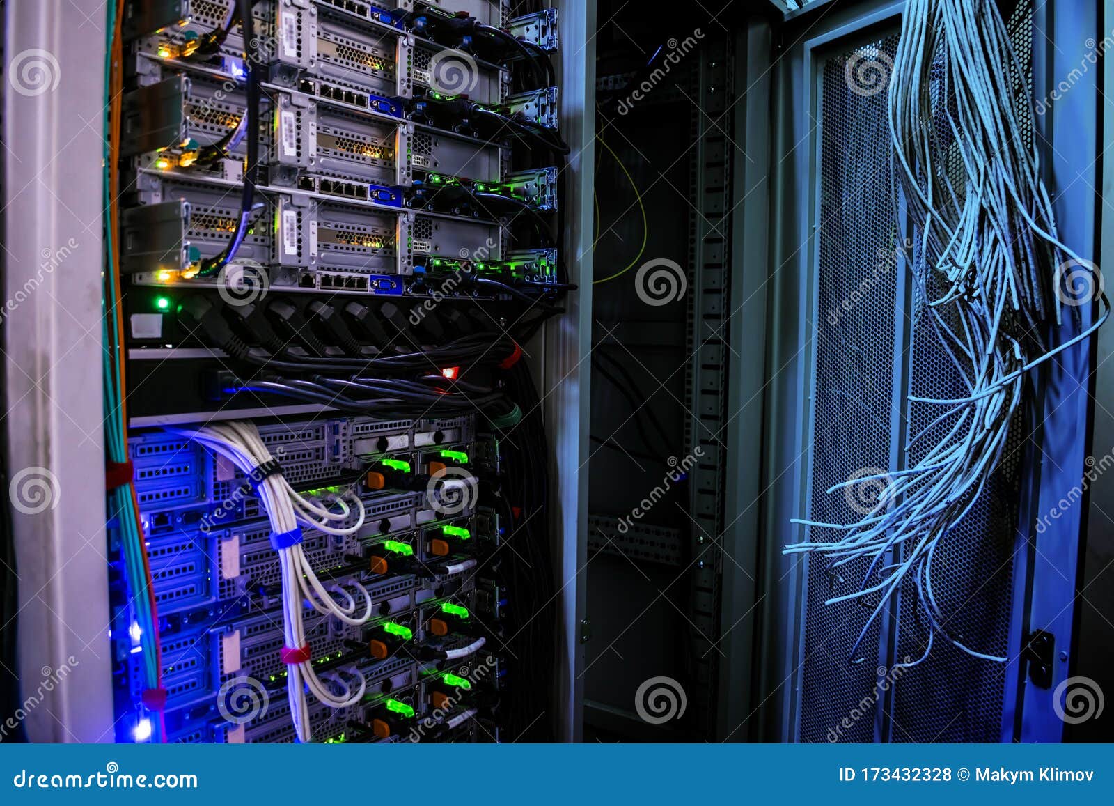 Working and Empty Racks with Server Equipment are in the Data Center ...