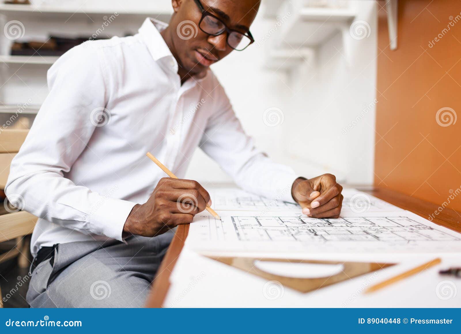 Working engineer stock photo. Image of blueprint, scheme - 89040448