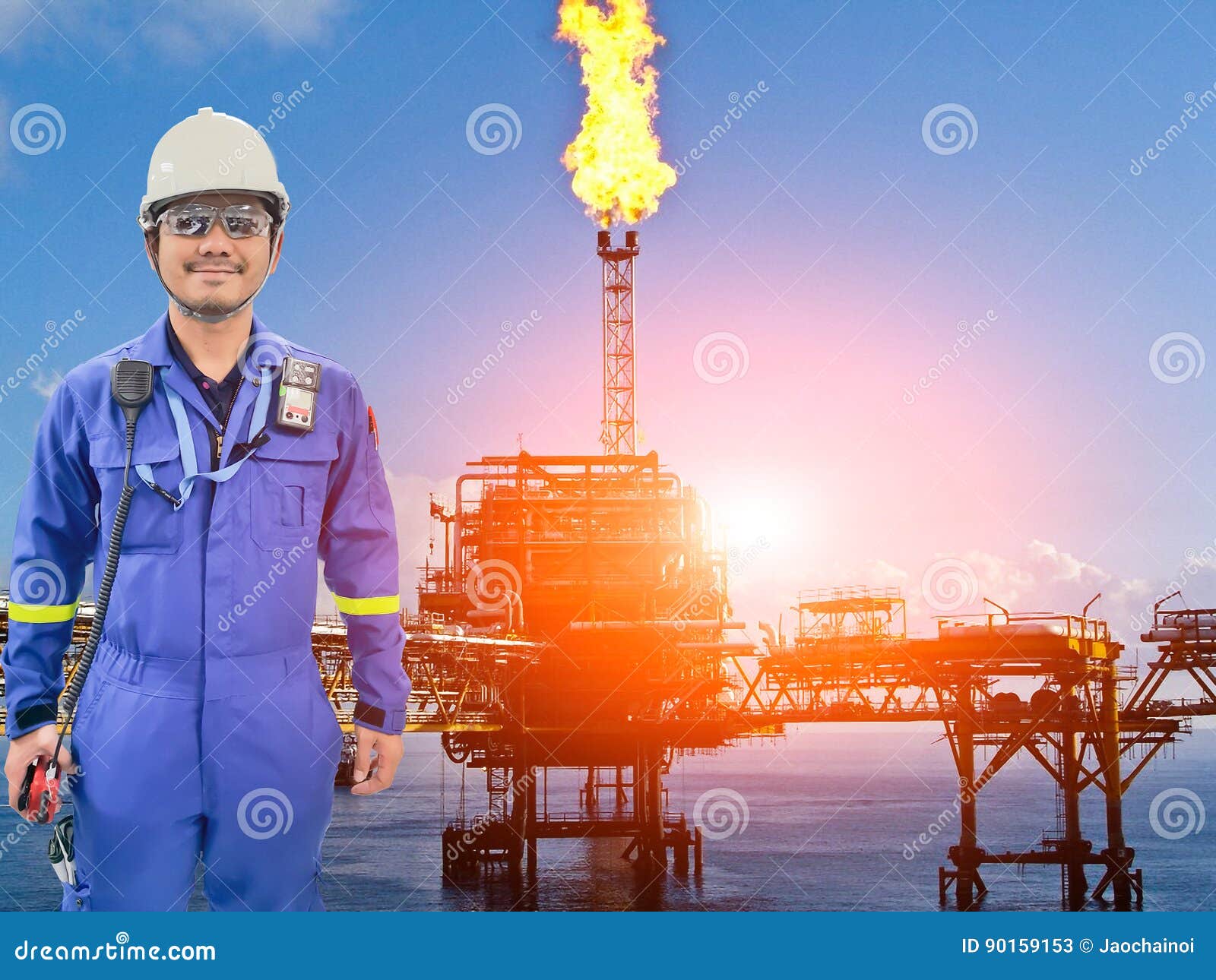 Working Engineer at Offshore Oil and Gas Refinery Stock Image - Image ...