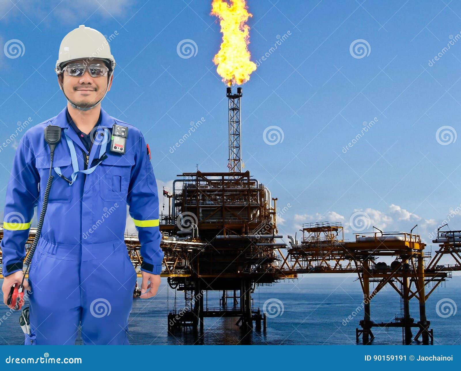 Working Engineer at Offshore Oil and Gas Refinery Stock Image - Image ...