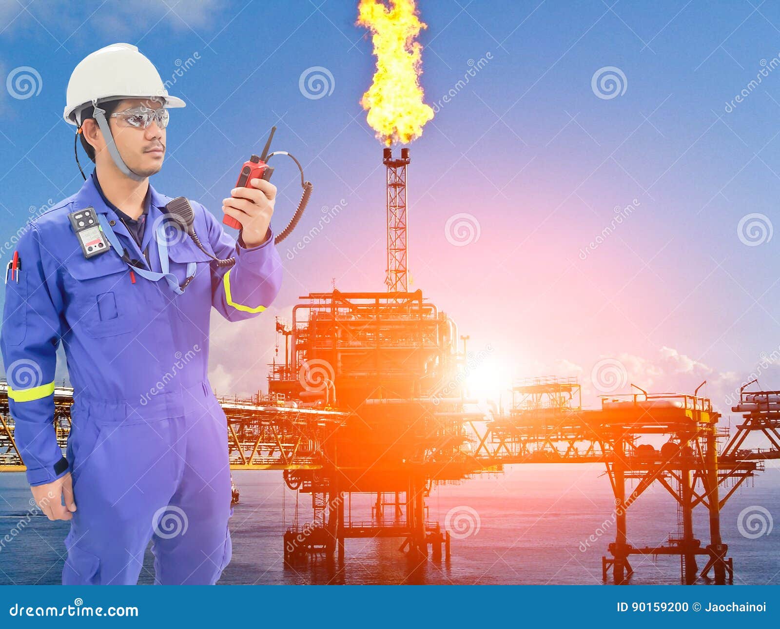 Working Engineer at Offshore Oil and Gas Refinery Stock Photo - Image ...