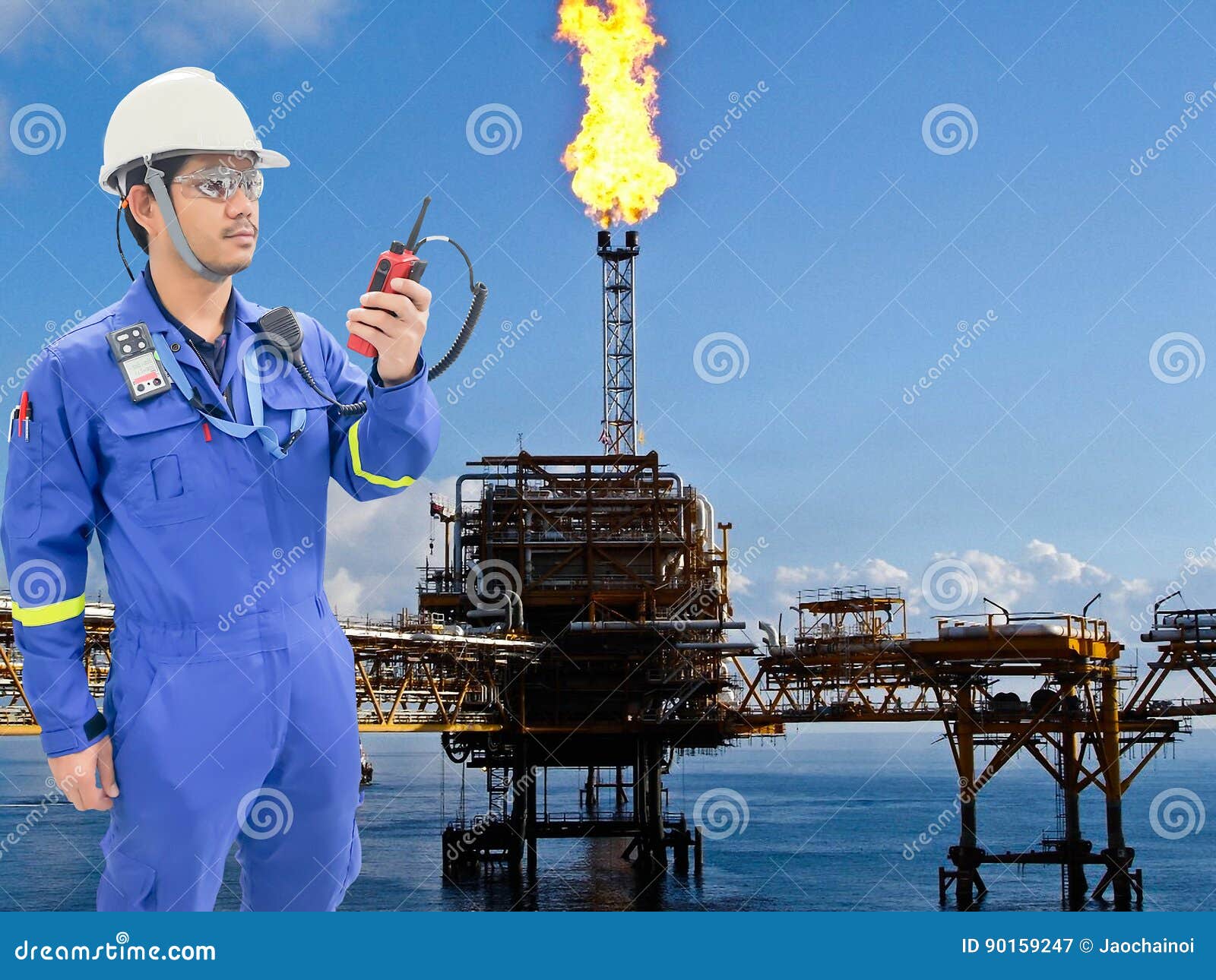 Working Engineer at Offshore Oil and Gas Refinery Stock Image - Image ...