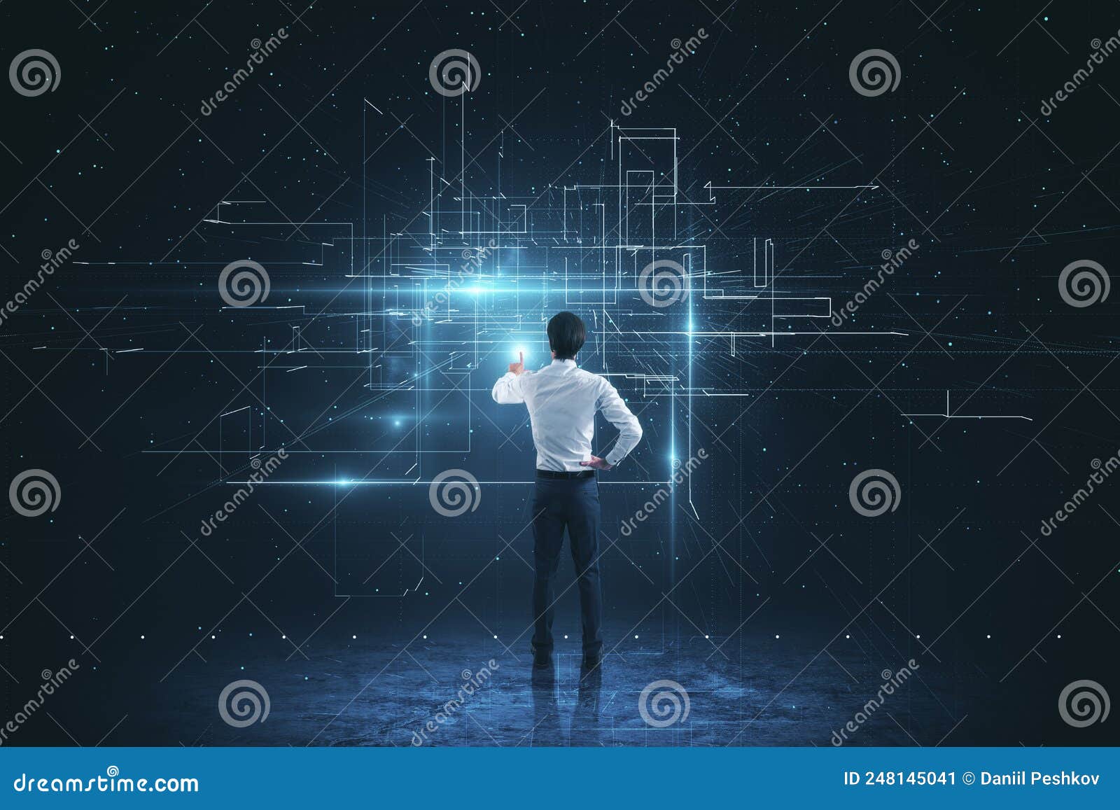 Working and Engineering in Cyber Space Concept with Back View on ...