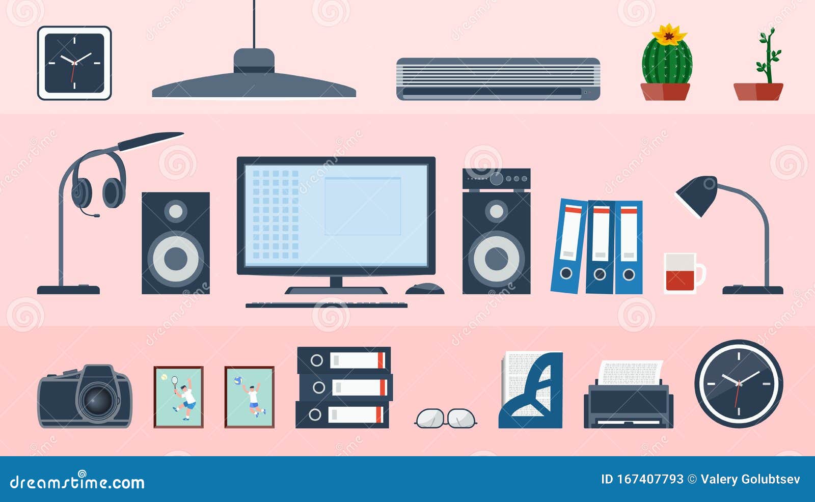 Working Environment. Workplace Items. Vector Illustrations Set Stock ...