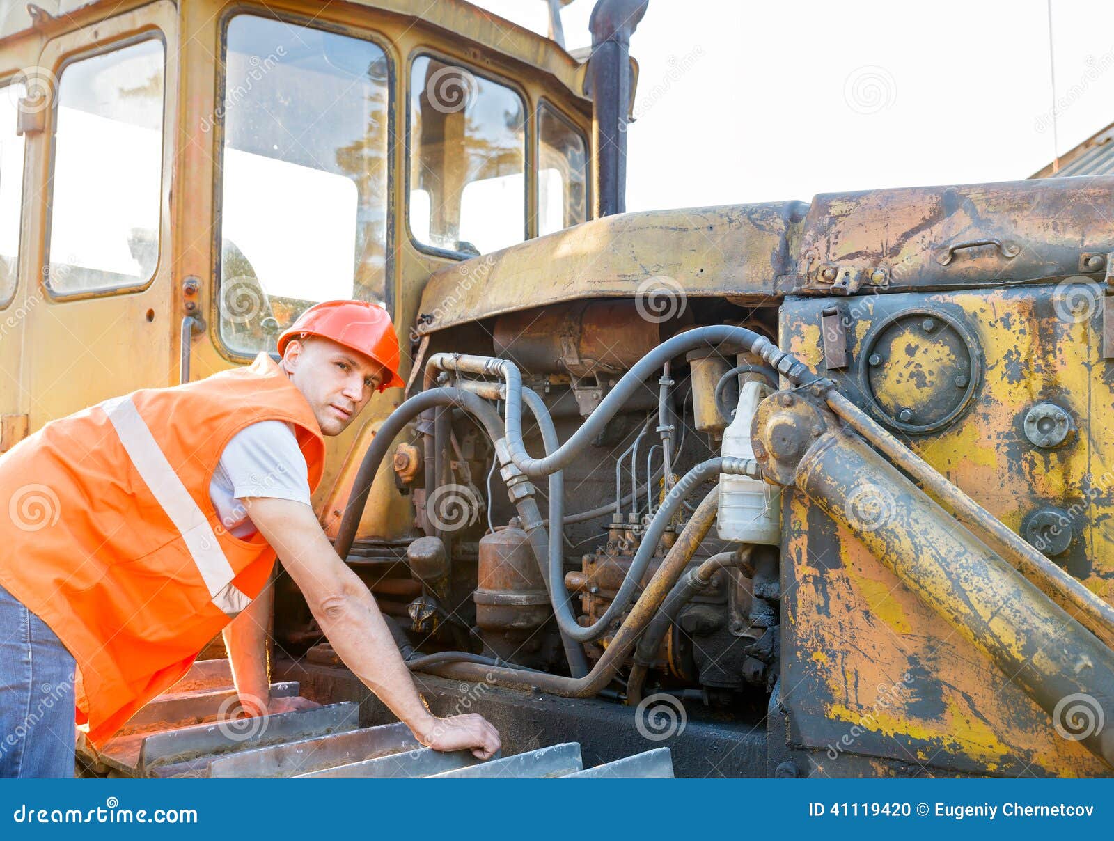 Working Examining Bulldozer Engine Stock Photo - Image of operation ...