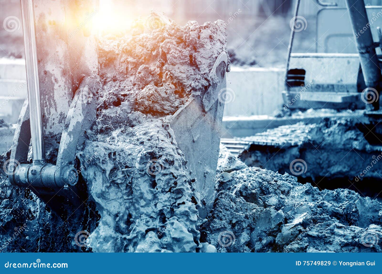 Working Excavator Blue Tone Image Stock Photos - Free & Royalty-Free ...