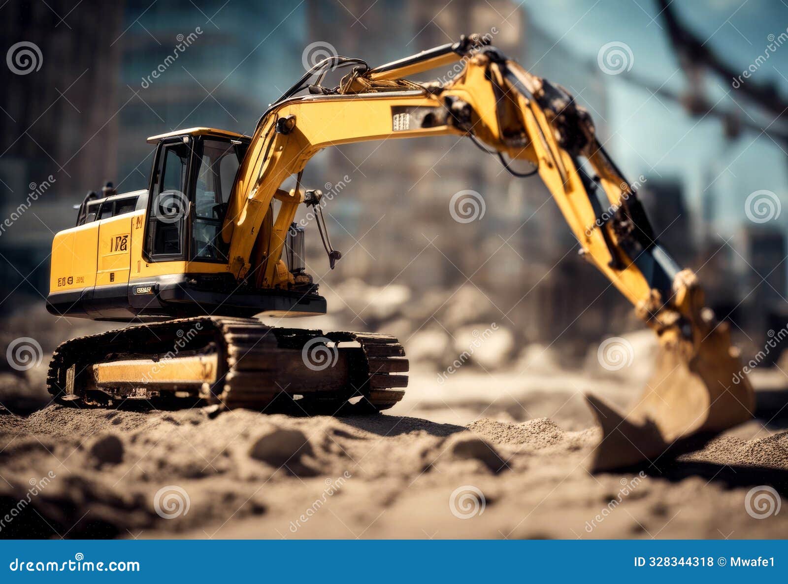 Working a Excavator Loading Field Occupation Large Orange Build Sunrise ...