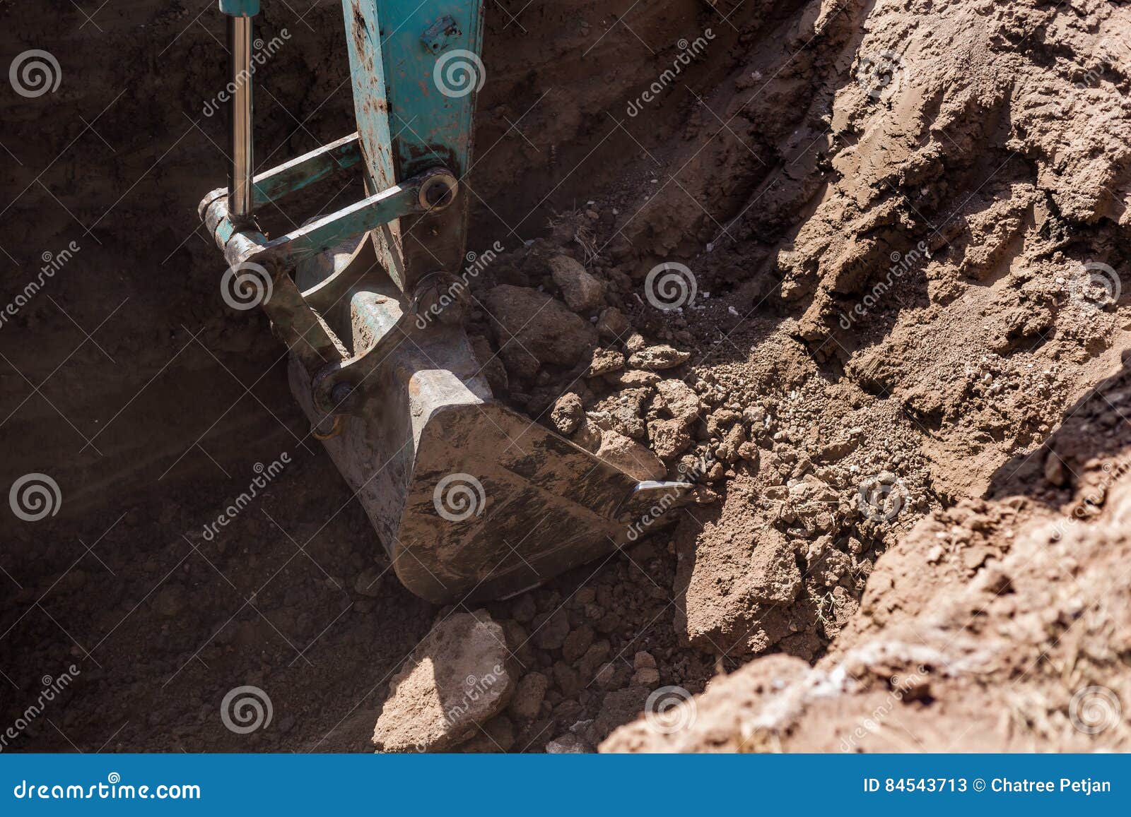 Working Excavator Tractor Digging a Trench. Stock Image - Image of ...