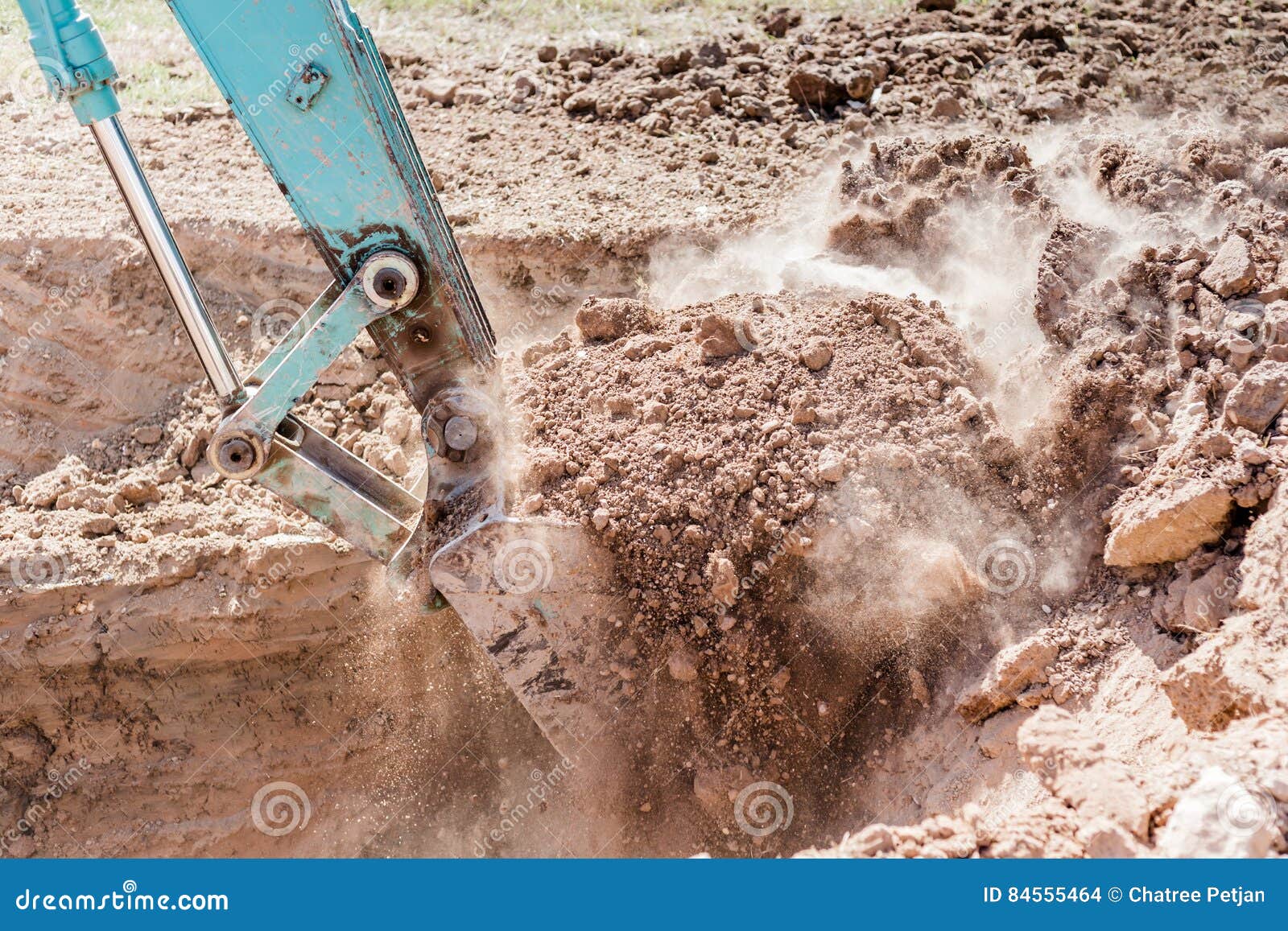 Working Excavator Tractor Digging a Trench. Stock Photo - Image of ...